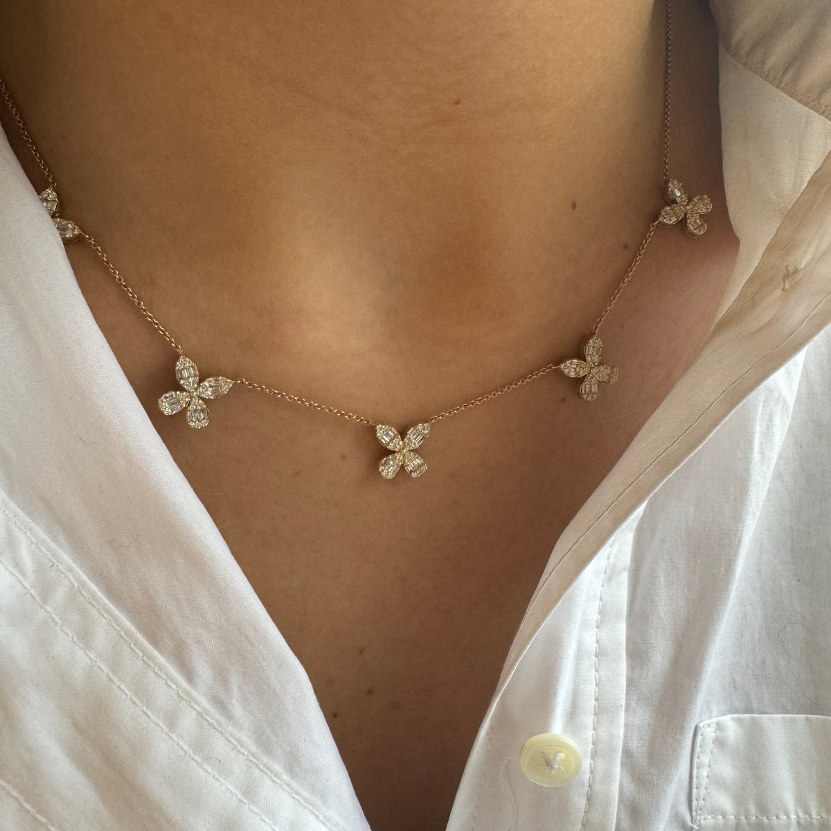 5 Station Diamond Butterflies on Chain Necklace – Velvet Box Jewels
