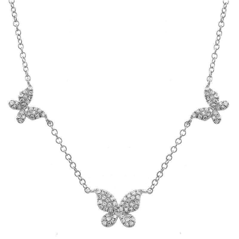3 Station Pave Diamond Butterfly Necklace – Velvet Box Jewels