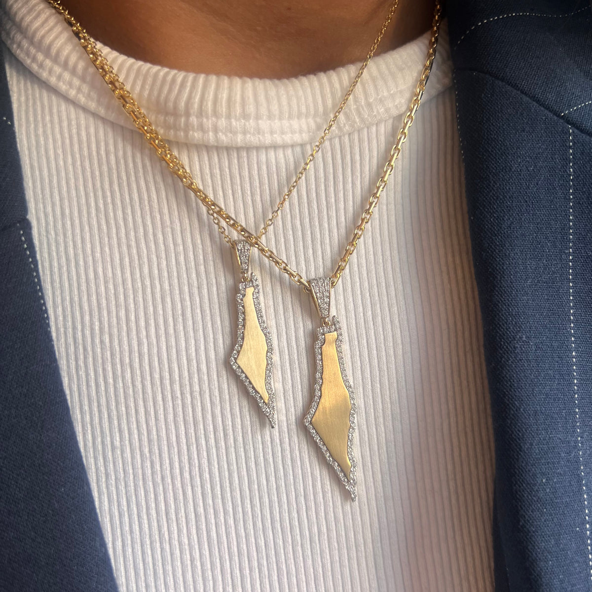 Brushed Gold & Diamond Map Of Israel Charm – Velvet Box Jewels