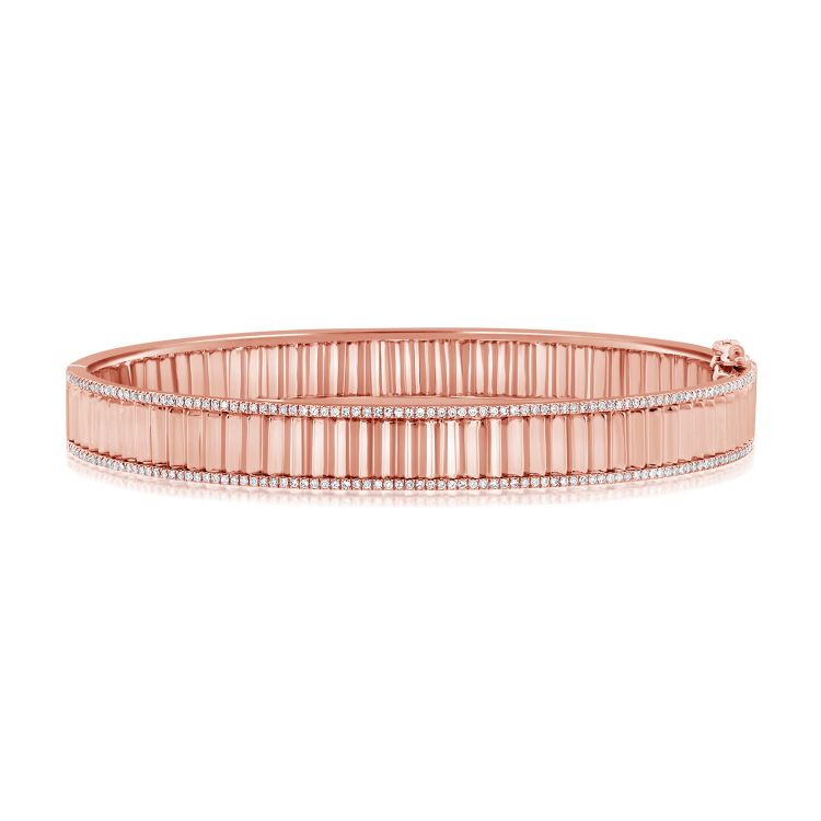 Fluted Bangle With two Rows Pave Diamonds – Velvet Box Jewels